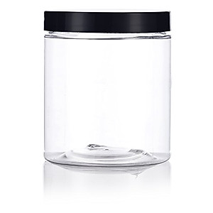 JUVITUS 32 oz Clear PET Plastic (BPA Free) Large Refillable Empty Jar (6 pack, Black Smooth LId)