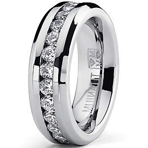 Metal Masters Ladies Eternity Titanium Ring 2.4 Carat Cubic Zirconia Wedding Band with CZ 6MM size 8.5