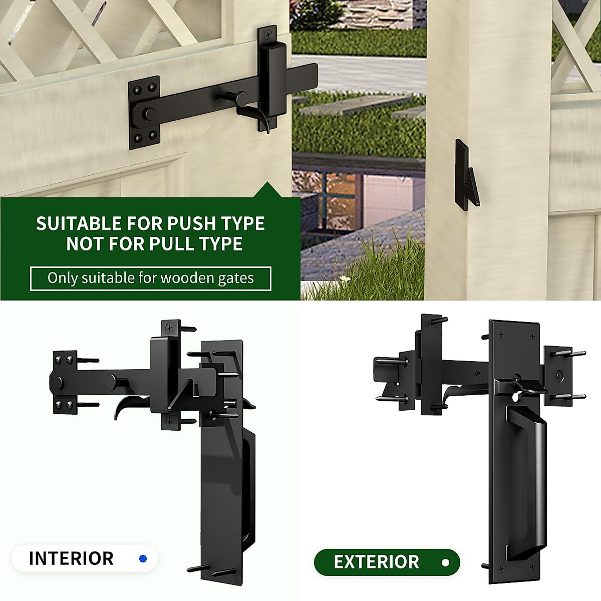 WEWORTH Heavy Duty Gate Latch for Wooden Fence, Aluminum Two Side Swinging Door Latch Gate Hardware,Self Locking Outswinging Door Latch Gate for Garden,Farm,Outdoor Fence, Wooden Gates