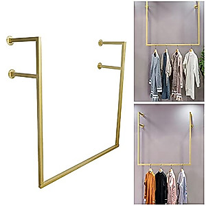 Wall-Mounted Garment Rack ,Modern Simple Clothing Store Heavy Metal Display Stand Garment Bar,Clothes Rail,Bathroom Hanging Towel Rack,Multi-purpose Hanging Rod for Closet Storage (Gold-F-Shaped,39.37"L)