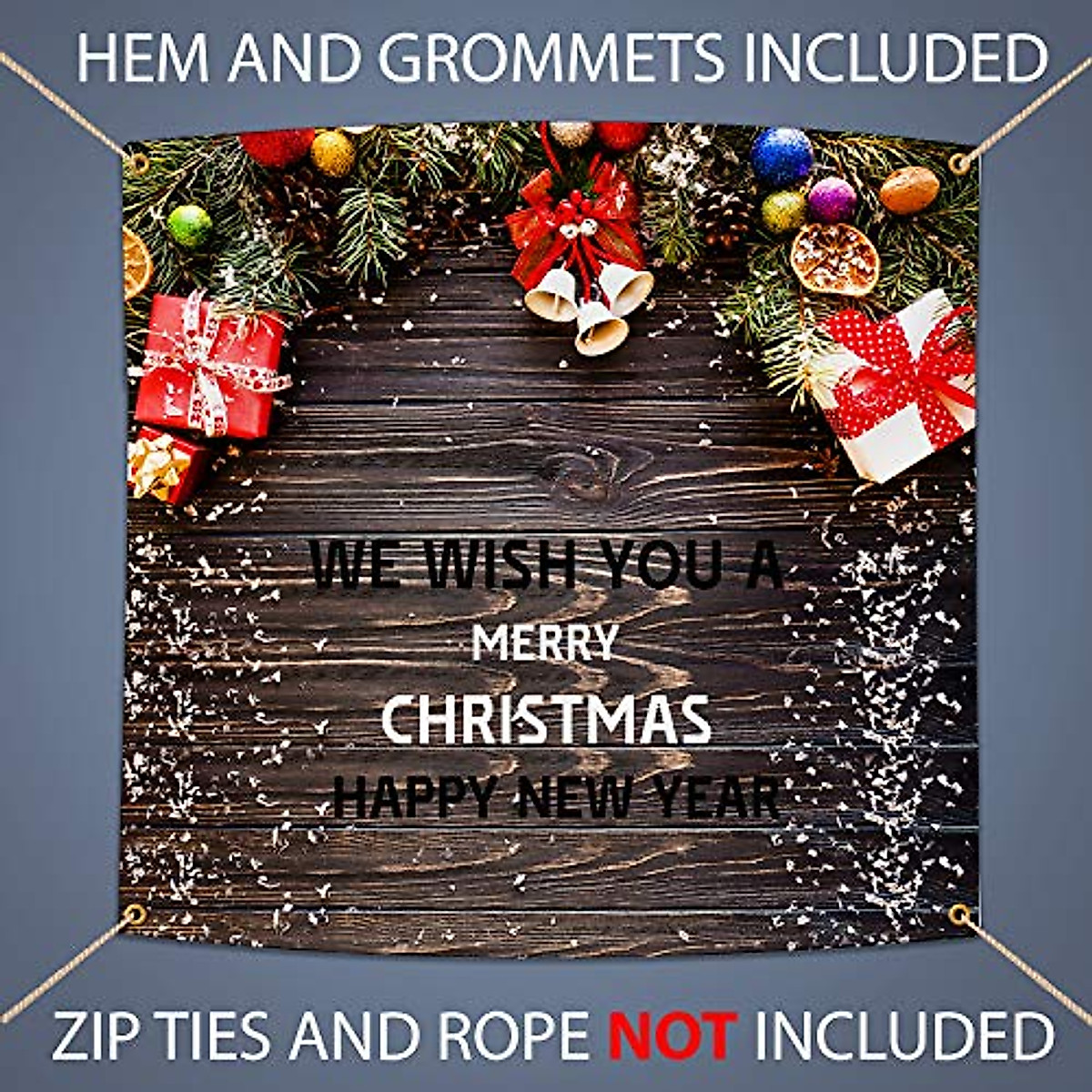 BANNER BUZZ MAKE IT VISIBLE We Wish You Merry Christmas Banner, Heavy Duty 11 Oz Vinyl, Holiday Christmas Party Decor Banner Sign with Metal Grommets & Hemmed Edges, Perfect for Indoor Outdoor Decor (4' X 1.5')