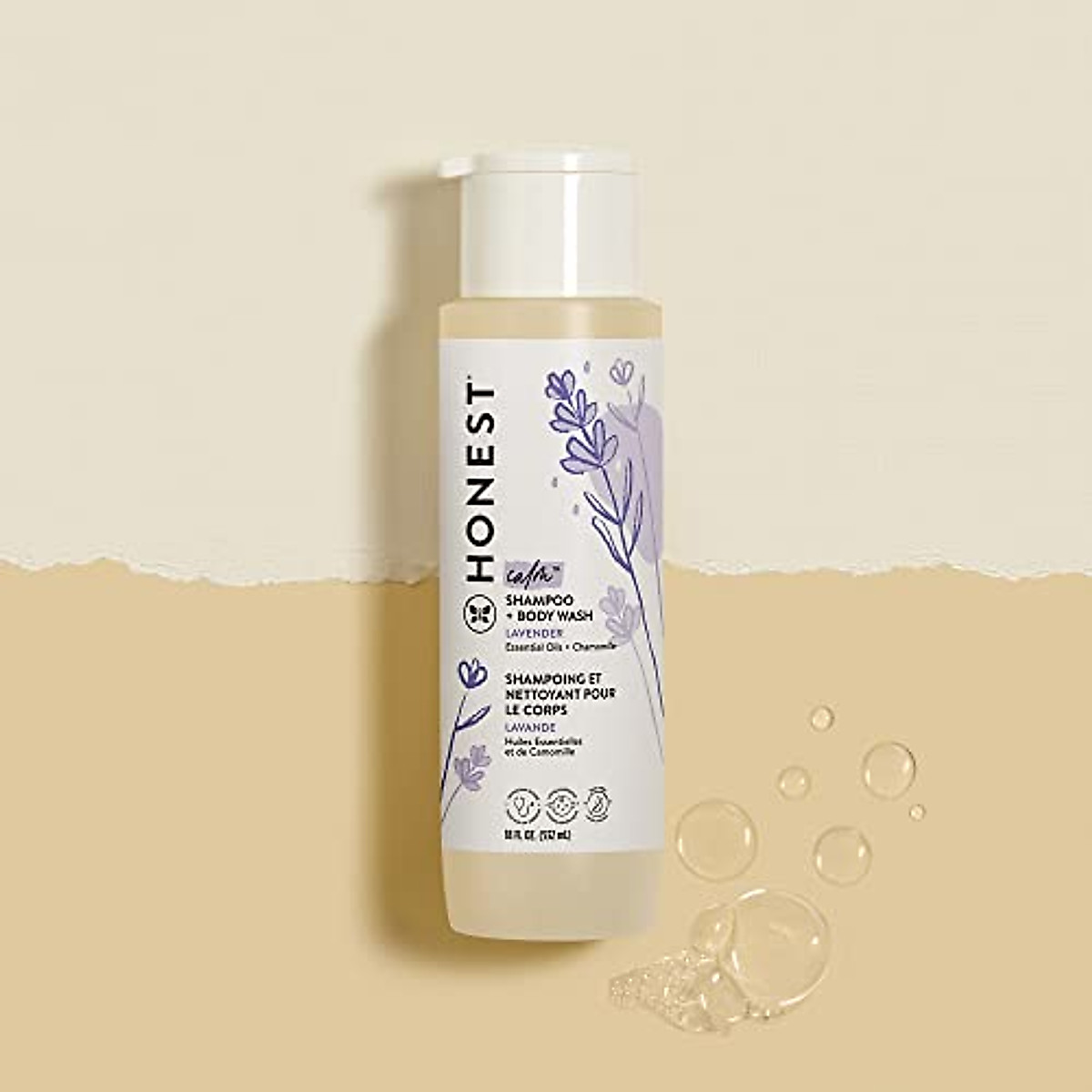 The Honest Company 2-in-1 Cleansing Shampoo + Body Wash | Gentle for Baby | Naturally Derived, Tear-free, Hypoallergenic | Lavender Calm, 18 fl oz