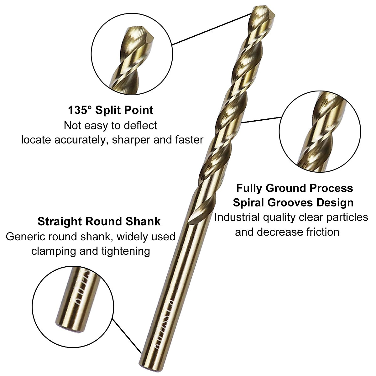 Sipery 15/64 Inch Cobalt Drill Bits, M35 HSSCO High Speed Steel 6MM Twist Drill Bit Set for Hardened Metal, Stainless Steel, Cast Iron, Plastic and Wood 10Pcs
