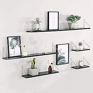 PIBM Stylish Simplicity Shelf Wall Mounted Floating Rack Shelves Retro Solid Wood Iron Art Bookshelf Storage Tv Wall Living Room Clothing Store,4 Sizes, Black , 60x15cm