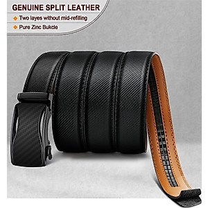 BULLIANT Mens Ratchet Belt,Leather Adjustable Slide Belt For Gift Mens Dress Casual 1 3/8",Size Adjustable(Black,32"-38" Waist Adjustable)