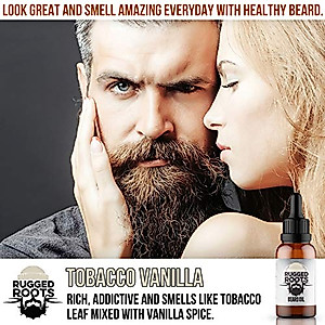 Rugged Roots Beard Oil and Conditioner Natural Beard Care Made with Tobacco Vanilla Scented Premium Oils- Softens Beard and Promotes Healthy Beard Growth-Small Gift for Men, Perfect Stocking Stuffer
