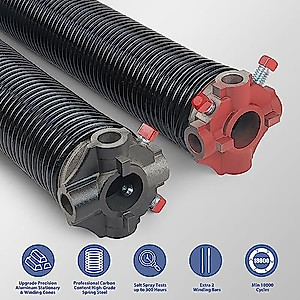 Pkgvis Garage Door Torsion Springs 2'' (Pair) with Non-Slip Winding Bars, Black Coated, Minimum 18,000 Cycles, 7' or 8' High Doors, 3 Year Warranty