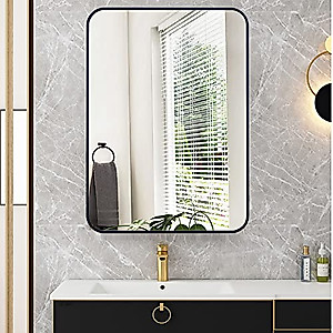 MEETDH Bathroom Mirror 30x40, Black Metal Mirror for Wall 30 x 40 inch, Rectangle Wall Mounted Mirror, Large Vanity Mirror, Wall Mirror for Bedroom, Living Room