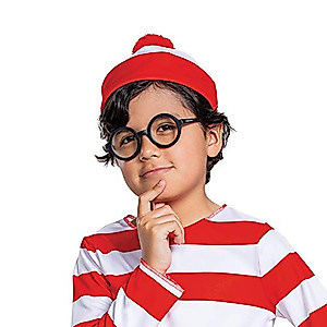 Wheres Waldo Halloween Costume, Official Waldo Costume Set with Shirt and Cap with Glasses Outfit, Classic Child Size Extra Small (3T-4T) Multicolored