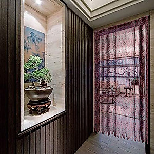 LEOSXA Bamboo Beaded Curtain Natural,Wood Beaded Door Beads,Doorway Curtain Room Divider,String Bead Curtain Fly Screen Doors Cutain,Fly Screen Curtain,for Partition,Customizable (130 str