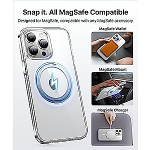 andobil [Upgraded] for iPhone 14 Pro Max Clear Case with 360° Rotatable Ring Stand [Compatible with MagSafe] [Military Grade Protection] Magnetic Invisible Kickstand, Ultra Clear