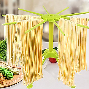 Kitchen Pasta Drying Rack Folding, iPstyle Spaghetti Drying Rack Noodle Stand with 10 Bar Handles Green (Drying Rack)