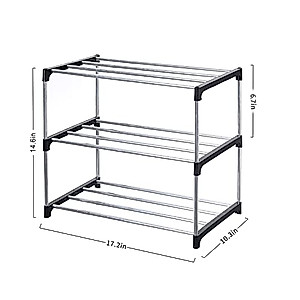 Jucaifu Stackable Small Shoe Rack, Entryway, Hallway and Closet Space Saving Storage and Organization (3-Tier, Black)