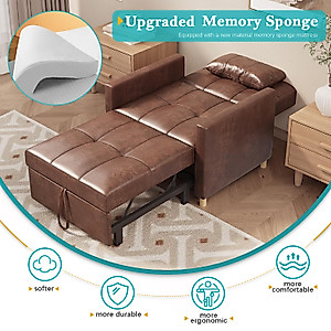 YODOLLA Sleeper Chair, 3 in 1 Chair Bed Sleeper for Adults, Fold Out Sofa Cama with Pillow and Convertible Backrest, Multi-Functional Reading Chair Couch Loveseat for Small Space, Saddle Brown