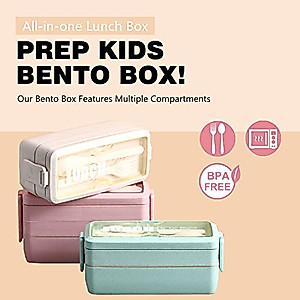 Sudreman Stackable Bento Box Japanese Lunch Box Kit with Spoon & Fork, 3-In-1 Compartment - Wheat Straw Meal Prep Containers -1000ml