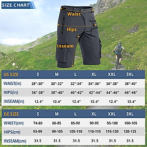 Hiauspor Men's Mountain Bike Shorts Stretch Hiking Cargo Shorts Quick Dry with Zipper Pocket for Cycling Casual Tactical （Dark Grey M）