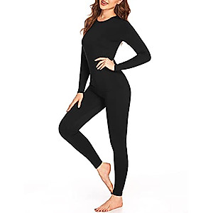 Ekouaer Women's Thermal Underwear Sets Micro Fleece Lined Long Johns Base Layer Thermals 2 Pieces Set Black M
