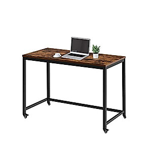 Coral Flower Computer Desk Writing Table Workstation with Durable Scratch-resistant Laminate Surface and Metal Frame, Brown