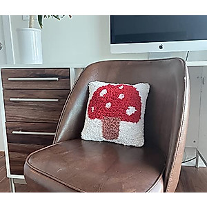 Boho Disco Mushroom Pillow - Tufted Cotton Pillow for Mushroom Decor, Mushroom Plush Pillow for Fun Pillow - Mushroom Throw Pillow, Mushroom Decor for Bedroom, Cool Throw Pillow 10x10 inches