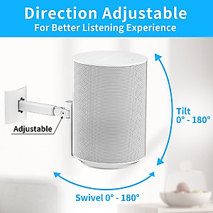 Yibracki Heavy-duty Speaker Wall Mount and Ceiling Speaker Mount for Sonos Era 100 Wireless Speaker Mount,Tilt & Swivel Adjustable Mount or Sonos Era 100 Speaker with Hardware Kit - 2 Pack, White