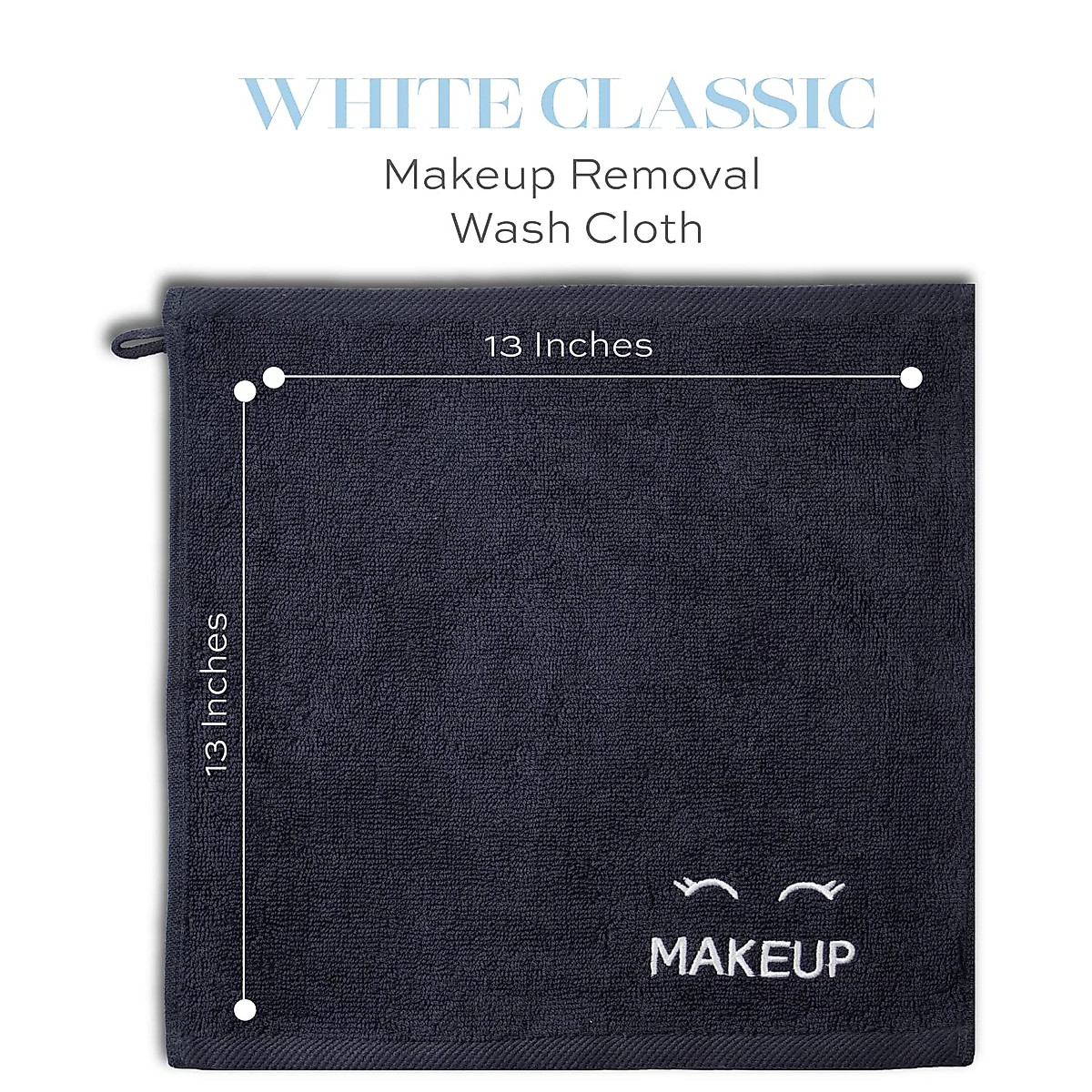 White Classic Bleach Safe Black Makeup Washcloths for Face Cleansing, 12 Pack - Super Soft Luxury Cotton Black Makeup Towels, Highly Absorbent and Quick Dry, All Makeup Remover Cloth | 13 x 13