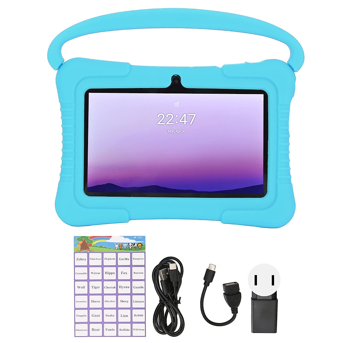 Vikye 7in Kids Tablet 2GB 32GB Quad Core Processor Dual Camera 3D Design Tablet Protective Cover Android 10 (US Plug)