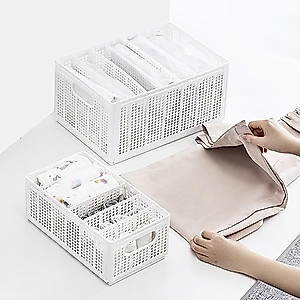 Byscyrj Foldable Storage Baskets with Dividers, Plastic Box Drawer Organizer for Baby Clothes,White Storage Containers Bins Small Baskets for Nursery Shelves Desktop Closet Playroom Office, 3 Pack