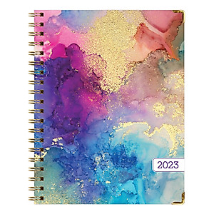 HARDCOVER 2023 Planner: (November 2022 Through December 2023) 8.5"x11" Daily Weekly Monthly Planner Yearly Agenda. Bookmark, Pocket Folder and Sticky Note Set (Rainbow Gold Marble)