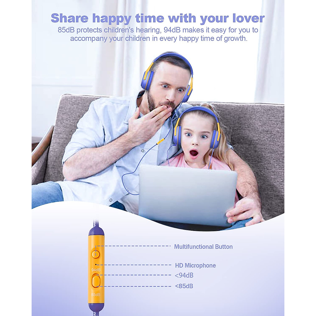 Kids Headphones Wired with Microphone for ipad Computer Laptop for Boys Girls Volume Limit Foldable Over Ear Headset for School 3.5mm Jack