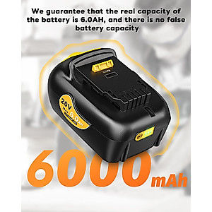 Genuine Capacity 2 Pack 6Ah 20V Max Battery Replacement for Dewalt 20V Battery with USB and USB-C Charging Port, True Capacity Lithium ion Battery Compatible with All 20V Dewalt Cordless Tools