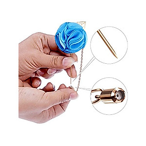 Shappy Men's Satin Lapel Pins with Metal Chain, Handmade Boutonniere Pins with Metal Chain and Storage Box (15 Colors)
