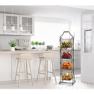Gourmet Basics by Mikasa Ferme 4-Tier Metal Floor Standing Fruit/Home Storage Market Basket, Antique Black