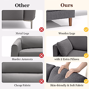 LINSY HOME Convertible Sectional Couch, Bouclé U-Shaped Sofa with Double Chaises and 2 Pillows, 4-Seat Modern Deep Oversized Couch for Living Room, Dark Grey