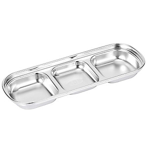 Stainless Steel Sier Sauce Dish Seasoning Dish Snack Plate Divided Food Dipping Bowl Kitchen Tableware for Salt Vinegar Sugar(3 Grids)