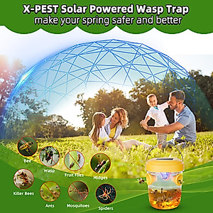 Wasp Traps Outdoor Hanging, Solar Powered Bee Traps 4 Packs, Yellow Jacket Traps-Carpenter Bee Traps for Outside, Wasp Deterrent Killer Reusable Yellow Jacket Hornet Catcher with LED Lights