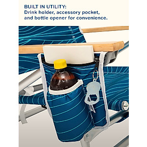 Raise Your Game Portable Backpack Beach Chair, Folding with 5 Positions, Storage Cup Holder and Bottle Opener with Phone Pocket, Headrest (Blue)