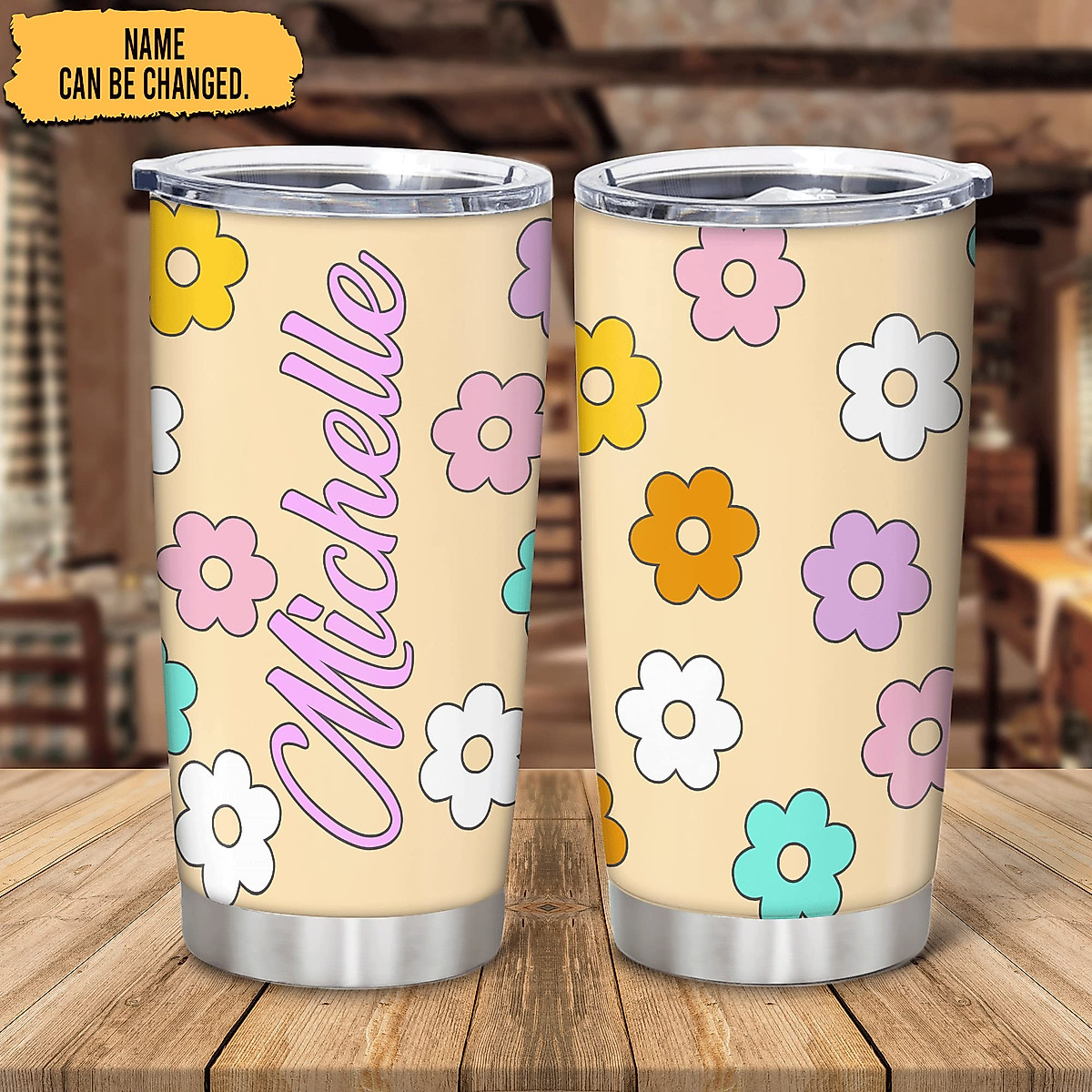 Hyturtle Personalized Gifts For Daisy Flower Lover - Birthday Christmas - Daisies Flower Print Custom Name Stainless Steel Tumbler 20oz With Straw Lid - Gifts For Her Women Girl Daughter Friend