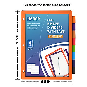 HABGP 16Pcs/2 Set 8 Tab Dividers for 3 Ring Binder, 16 Pcs Clear Color 3 Ring Binder Dividers with Tabs, Page Folder Dividers, Plastic Tabbed File Dividers with Tabs, Three Ring Binder Index Dividers