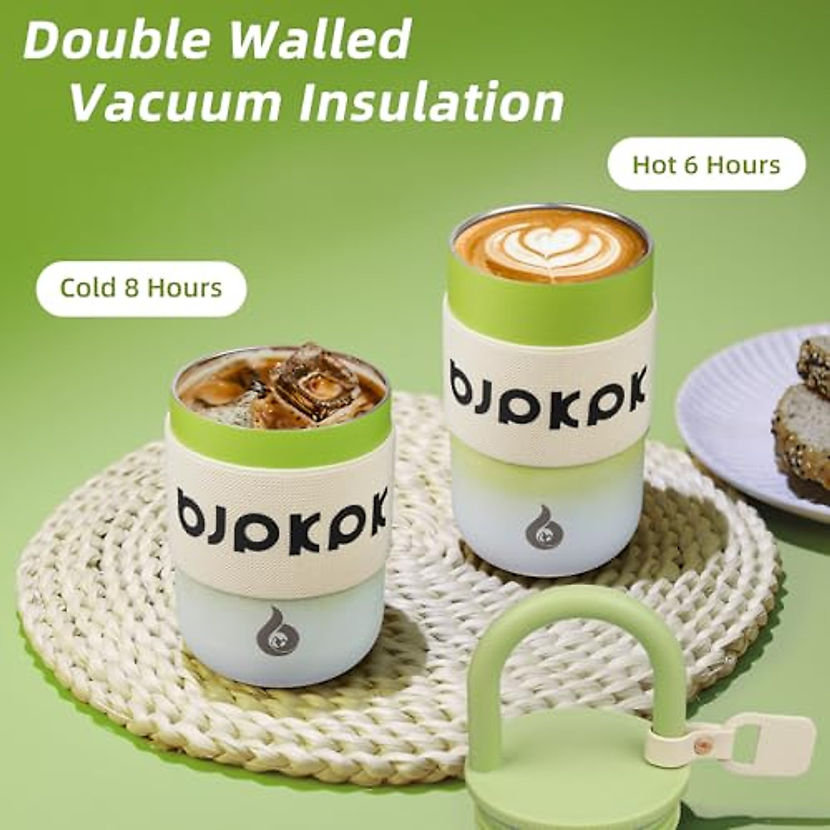 BJPKPK 13oz Tumbler With Lid And Handle Insulated Tumblers Cup Stainless Steel Coffee Mug,Cucumber