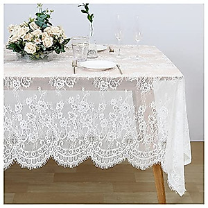 60x120 Inches White Lace Tablecloth Rectangle Vintage Embroidered Lace Table Cover for Wedding Party Home Outdoor Fall Table Decorations