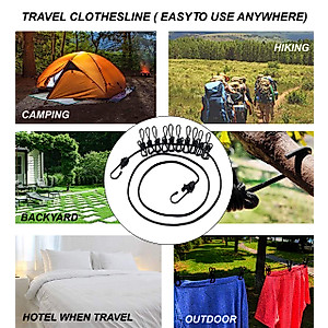 Home-X Portable Travel Bungee Clothesline 10pcs Clothespin, Travel Elastic Clothesline Camping Clothes Lines Adjustable Clothes Rope Portable Clothesline with Clips for Outdoor Wind-Proof Clothesline