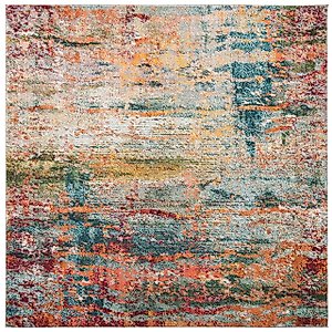 SAFAVIEH Monaco Collection 9' Square TealOrange MNC262M Modern Boho Abstract Non-Shedding Living Room Bedroom Dining Home Office Area Rug
