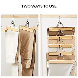 SONGMICS 12 Pack Wooden Pants Hangers, Premium Solid Wood with Non-Slip Felt, Hold Pants Tightly, Smooth Finish Wood Skirt Hangers, with 360° Swivel Hook, Natural UCRW007-12