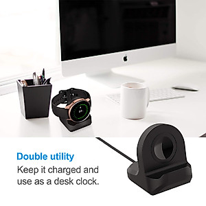 Stand for Samsung Galaxy Watch 4/Watch 4 Classic/Watch 3 41mm 45mm/Active 2 40mm 44mm, Non-Slip Silicone Charging Dock Holder, Charger Bracket with Integrated Cable Management Slot [No Cable], Black