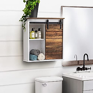 Landia Home Wall Mounted Bathroom Cabinet for Storage, Modern Farmhouse Style with Sliding Barn Door