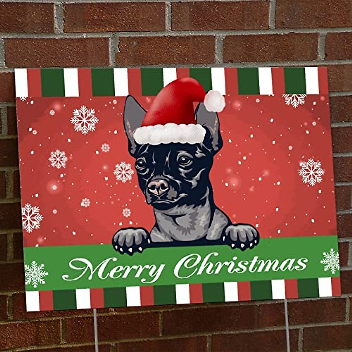 Lawn Garden Sign Merry Christmas Snowflake Dog with Red Hat Yard Signs with Stakes Inspirational Quotes Baby for Garage Sales Rent Open House Construction 12"x18"