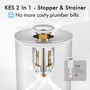 KES Universal Bathroom Sink Stopper, Pop Up Drain Stopper for 1.12~1.83" Bathroom Sink, Brass Bathroom Sink Stopper Replacement Chrome Finish, S1000-CH