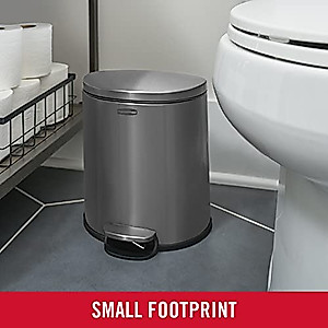 Rubbermaid Stainless Steel Semi-Round Step-On Trash Can, 1.6-Gallon, Charcoal, Small Wastebasket with Lid for Home/Kitchen/Bathroom/Office