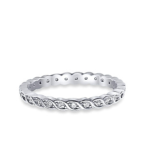 Blue Apple Co. Simulated Cubic Zirconia Size-7 Twisted Design Full Eternity Stackable Band Ring Round CZ 925 Sterling Silver