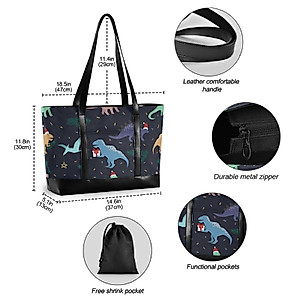 Christmas Dinosaur Gifts Laptop Tote Bag for Women Work Travel Bag Canvas Teacher Tote Bags Handbags Purse with Zipper